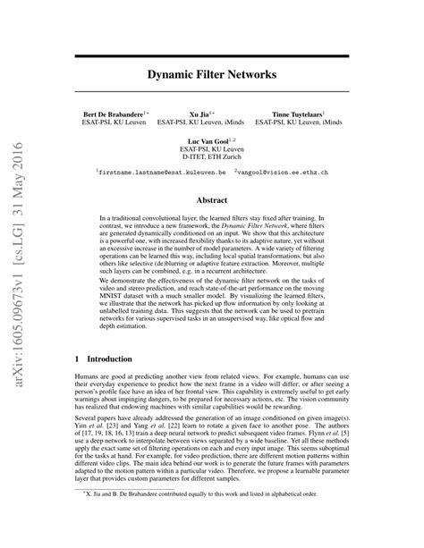 Pdf Dynamic Filter Networks