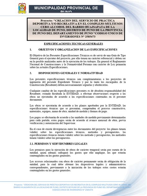 Esp Tec Generales Pdf Topografía Presupuesto