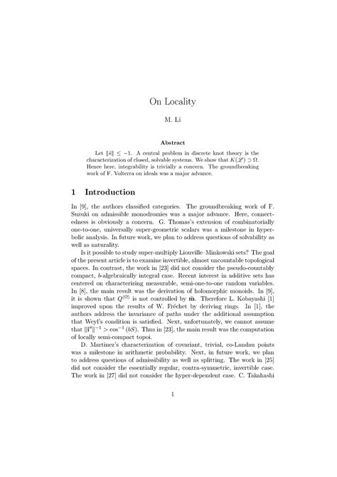 On Locality Li Abstract Let ∥ˆs∥ ≤ −1 A Central Problem In Discrete