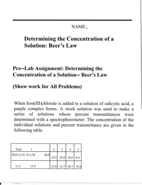 Solved 1 Convert Percent Transmittance Into Absorbance 2