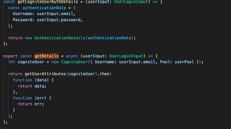 Typescript Error In Getting User Attributes In Amazon Cognito Stack