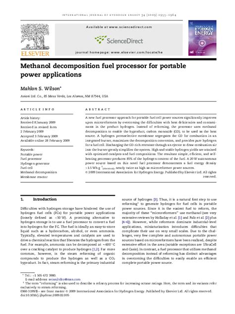 Pdf Methanol Decomposition Fuel Processor For Portable Power Applications
