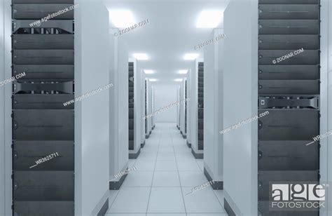 Computer Network Server Room D Render Representing Internet And