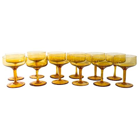 Vintage Set Of 12 Amber Champagne Coupe At 1stdibs