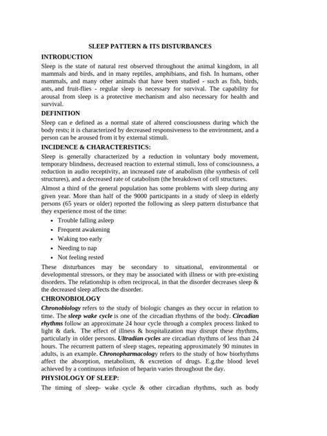 Sleep Pattern And Disturbances Pdf