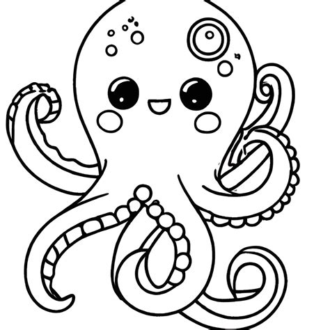 Dibujo De Pulpo Para Colorear Kawaii Chibi En Blanco Y Negro Creative