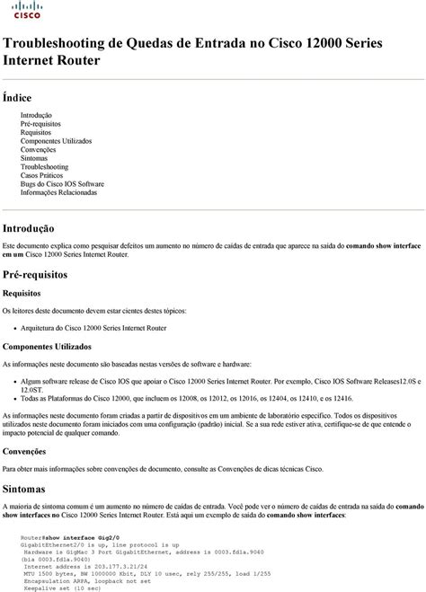Troubleshooting de Quedas de Entrada no Cisco Series Internet Router PDF Download grátis