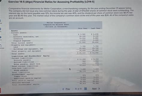 Solved Exercise 14 5 Algo Financial Ratios For Assessing