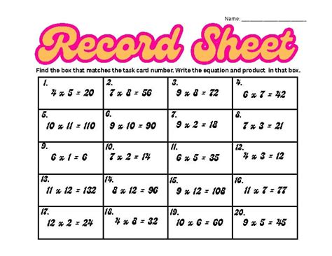 Multiplication Array Task Cards Recording Sheet Find The Equation And Product
