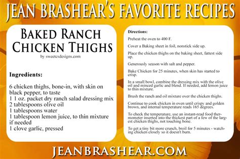 Baked Ranch Chicken Thighs Recipe Jean Brashear