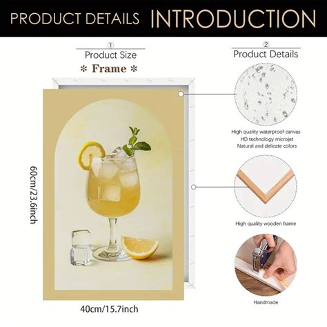 방 장식 1pc 목재 프레임 캔버스 프린트 레몬 드롭 마틴이 칵테일 아트 빈티지 패션 프레피 추상 벽 장식 Temu Republic Of Korea