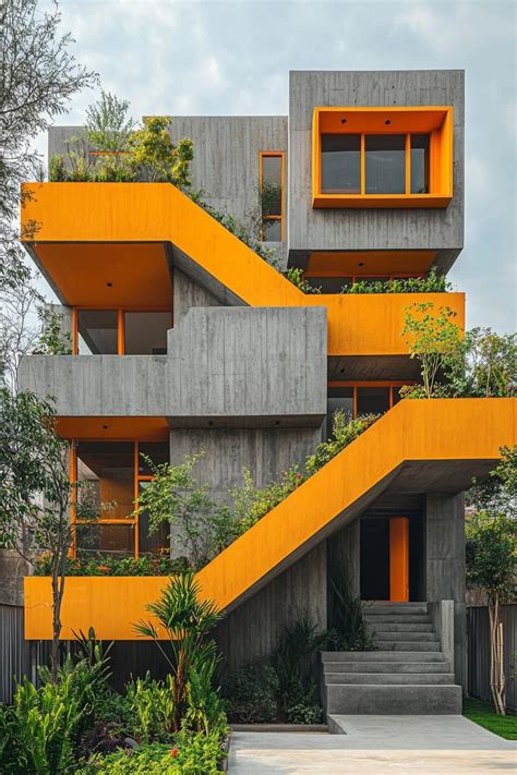 Concrete Building With Bright Orange Accents And Stairs Unravel The Rainbow Secrets Of Exte