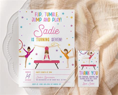 Gymnastics Birthday Invitation EDITABLE, Printable Gymnastics Party Invitation, Jump Tumble ...