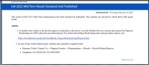 VU BS Mid Term Examination Fall 2022 Result 2023 Result Pk