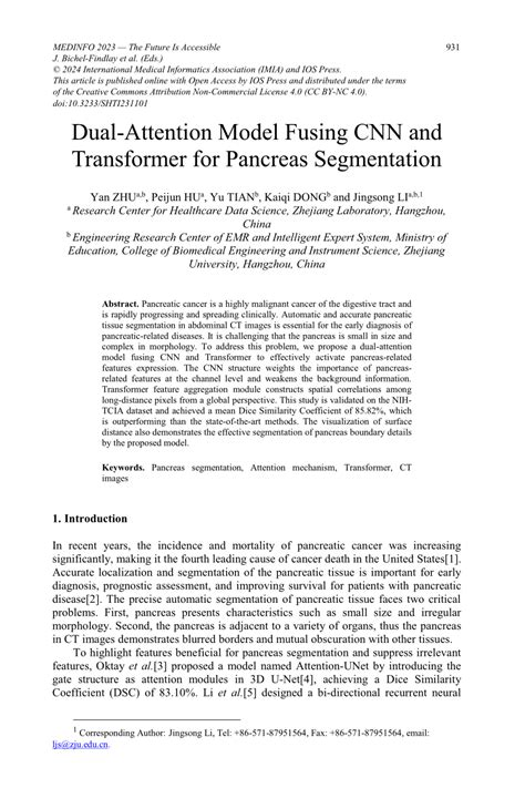 PDF Dual Attention Model Fusing CNN And Transformer For Pancreas