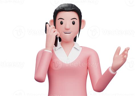 Chica Con Sudadera Rosa Hablando Por Teléfono Celular Ilustración De
