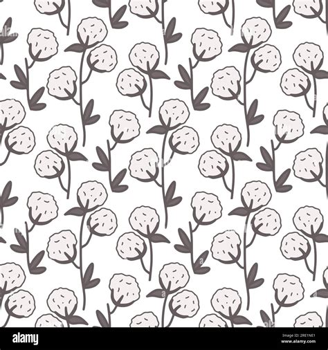 Hand Drawn Cotton Flowers Seamless Pattern Background With Cotton