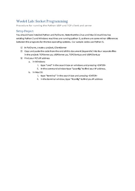 Week4 Lab Socket Prog Week4 Lab Socket Programming Procedure For