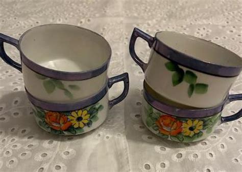 Rare Vintage Find Tashiro Shoten Porcelain Teacups Set Of Four 4