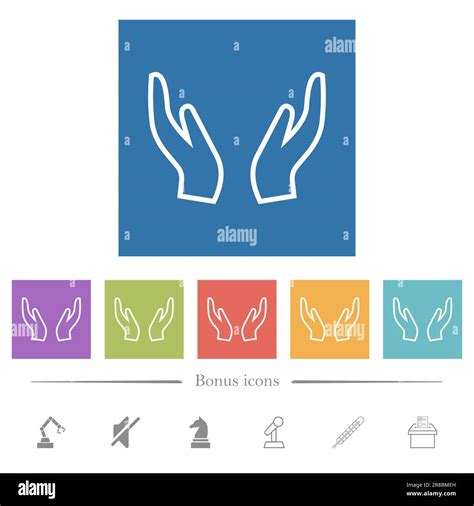 Empty Protecting Hands Outline Flat White Icons In Square Backgrounds 6 Bonus Icons Included