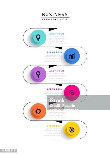 벡터 비즈니스 프리젠 테이션 연결 단계 인포 그래픽 템플릿 6에 대한 스톡 벡터 아트 및 기타 이미지 6 개념 개발 Istock