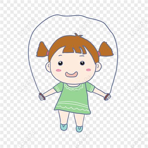 Girl Jumping Rope Brown Rope Girl Green Green Rope PNG Image And