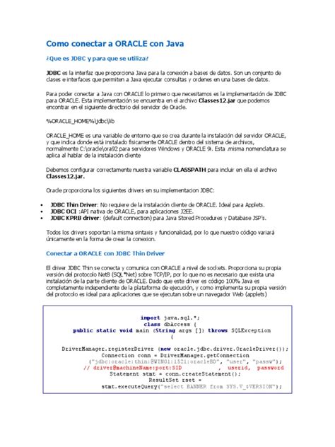 Como Conectar A Oracle Con Java Pdf Java Lenguaje De Programación