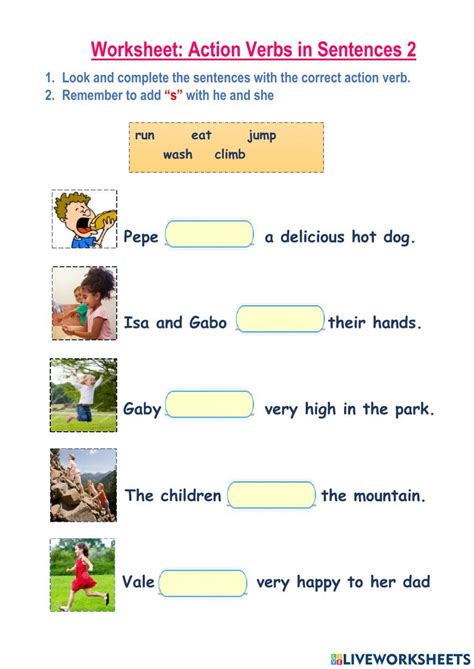 Action Verbs In Free Interactive Worksheets 998829