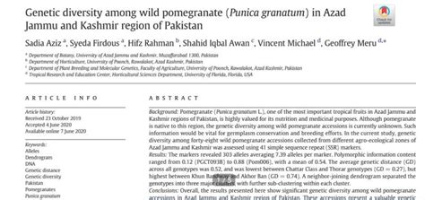 Dr Sadia Aziz On Linkedin Genetic Diversity Among Wild Pomegranate Punica Granatum In Azad