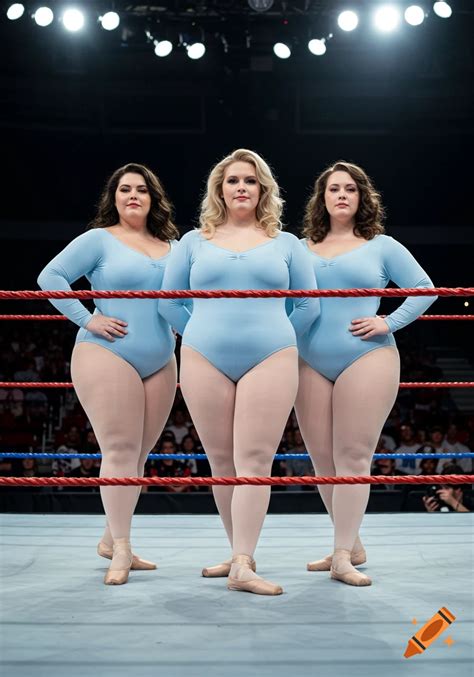 Three Plus Size Women In Light Blue Long Sleeve Leotards And Ballet