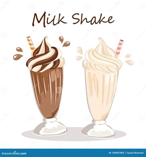 The Glasses Of Various Milkshakes Chocolate And Vanilla Isolated On