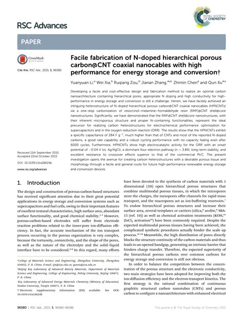 Pdf Facile Fabrication Of N Doped Hierarchical Porous Carboncnts Coaxial Nanocable With High
