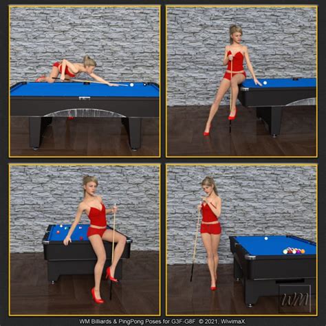 WM Billiards PingPong Poses For G3F G8F 3d Models For Daz Studio