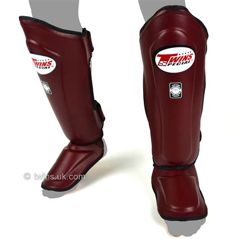 Twins Double Padded Shin Guards Maroon Leather Sgl10 Twins Gear