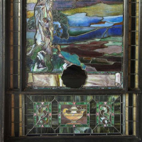 American Duffner And Kimberly Stained And Leaded Glass Sunset Triptych
