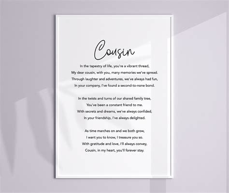 Cousin Poem Print T For Cousin Cousin Birthday T Cousin