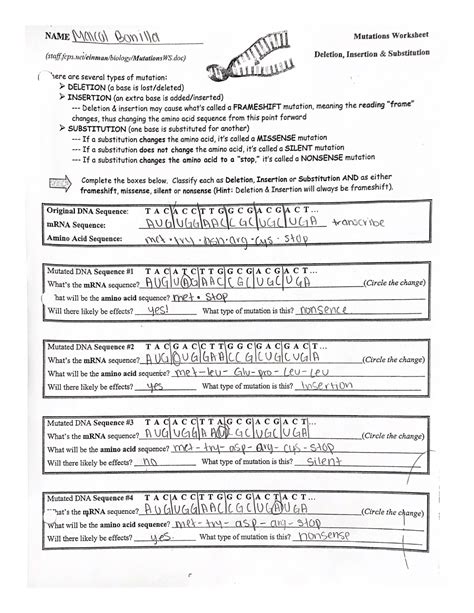 Dna Mutations Worksheet Worksheets Library