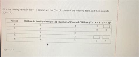 Solved Fill In The Missing Values In The Y 1 Column And