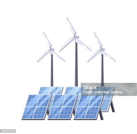 풍력 터빈이 회전하고 태양 전지판이 햇빛을 포착합니다 청정 에너지 세대의 개념 벡터 일러스트 레이 션 개념에 대한 스톡 벡터 아트 및 기타 이미지 Istock