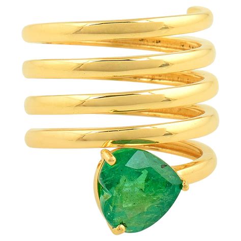 Customizable Natural Oval Gemstone Spiral Ring Emerald Cut Diamond 18