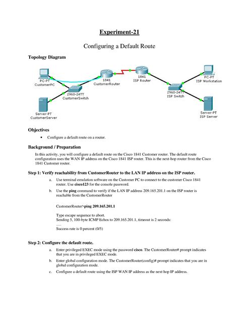 Confuring Routing In Cn Experiment Configuring A Default Route Topology Diagram Objectives