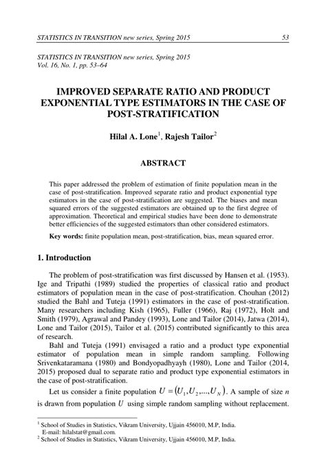 Pdf Improved Separate Ratio And Product Exponential Type Estimators