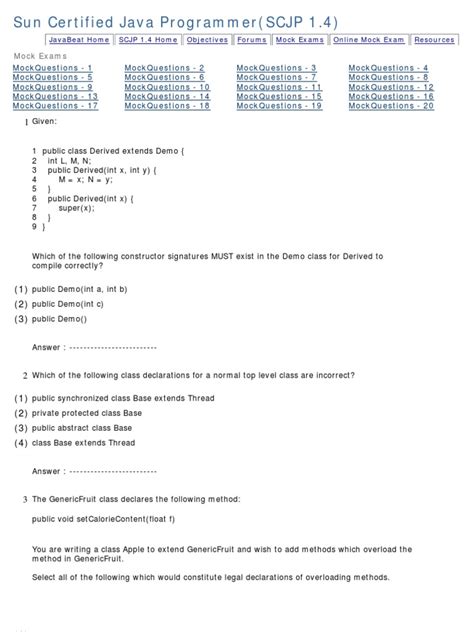 java mock tests for scjp method computer programming constructor