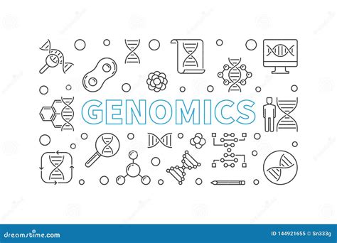 Genomics Vector Round Biology Illustration In Thin Line Style