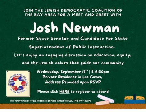 Candidate Meet And Greet Josh Newman For State Superintendent Of Public Instruction Santa Clara