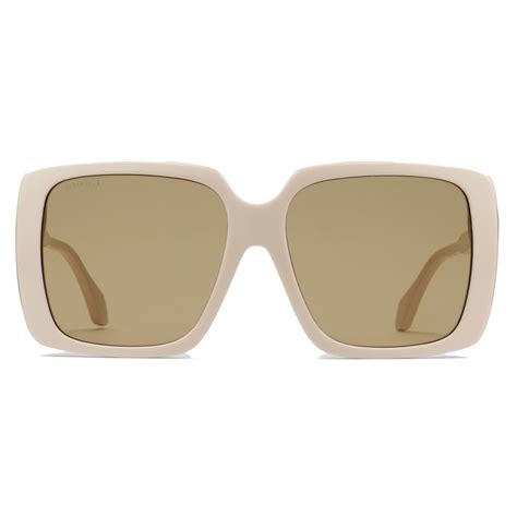 Gucci Specialized Fit Square Frame Sunglasses Ivory Brown Gucci