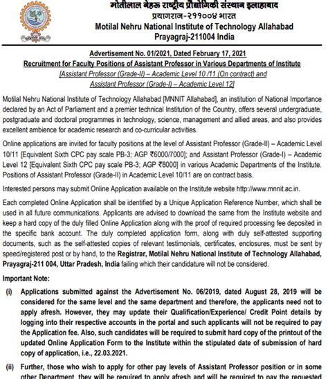 Mnnit Allahabad Assistant Professor Recruitment 2021 Mnnit 143