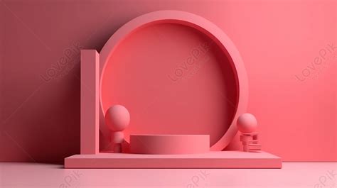 아치형 기둥이 있는 최소한의 태평양 분홍색 기하학적 무대를 특징으로 하는 놀라운 3d 모형 분홍색 배경의 화장품 제품 디스플레이 및 프리젠테이션에 적합 화장 배경 특징