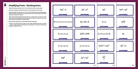 👉 Simplifying Terms Matching Game Ks3 Maths Beyond