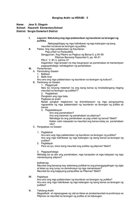 Lesson Plan Epp 6 Mga Gawaing Kamay Sa Paghahanda Ng Pagkain Pdf